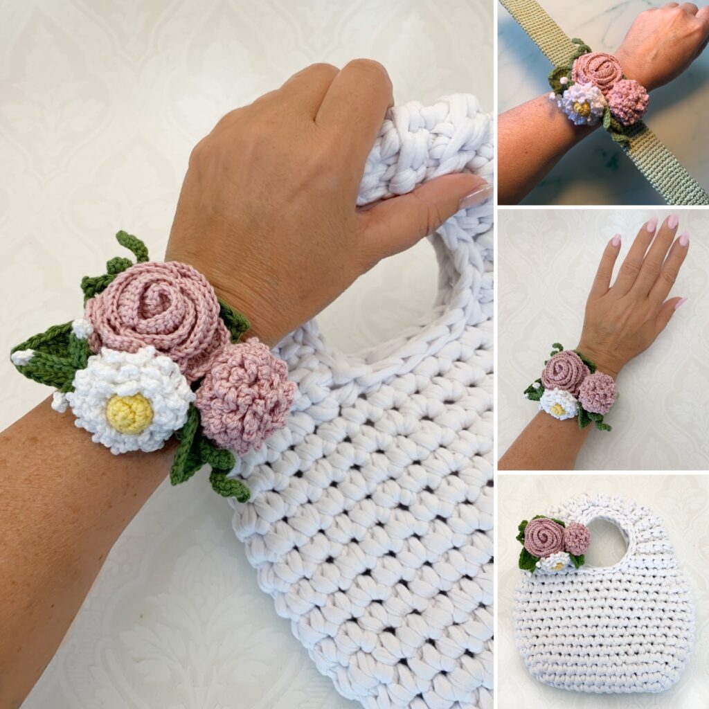 Crochet pattern Flower Slap bracelet - Ellenkantarellen.com